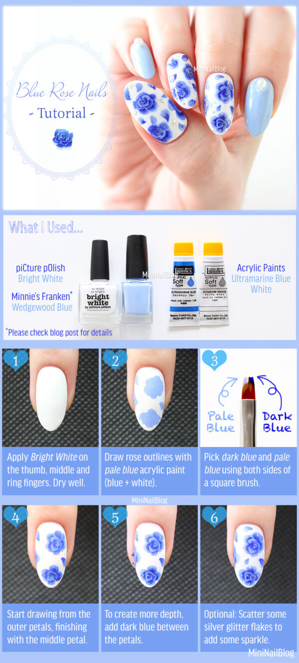 Blue Rose Nail Art - nailbees